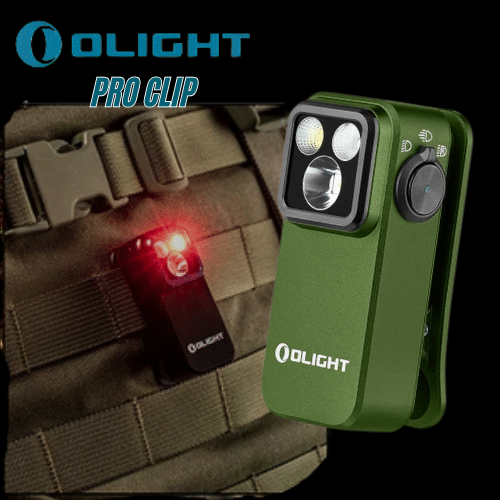 נץ המדבר - Olight Oclip Pro: פנס טקטי עם אור אדום וחיבור MOLLE - ירוק זית